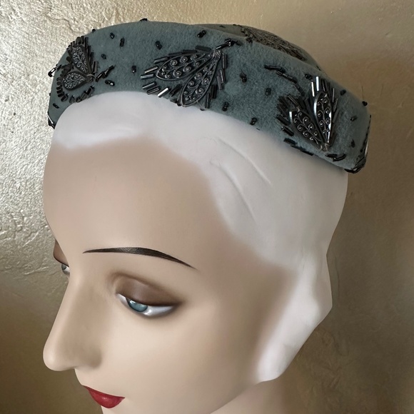 Accessories | Elegant 195s Light Blue Felt Beaded Cocktail Hat | Poshmark